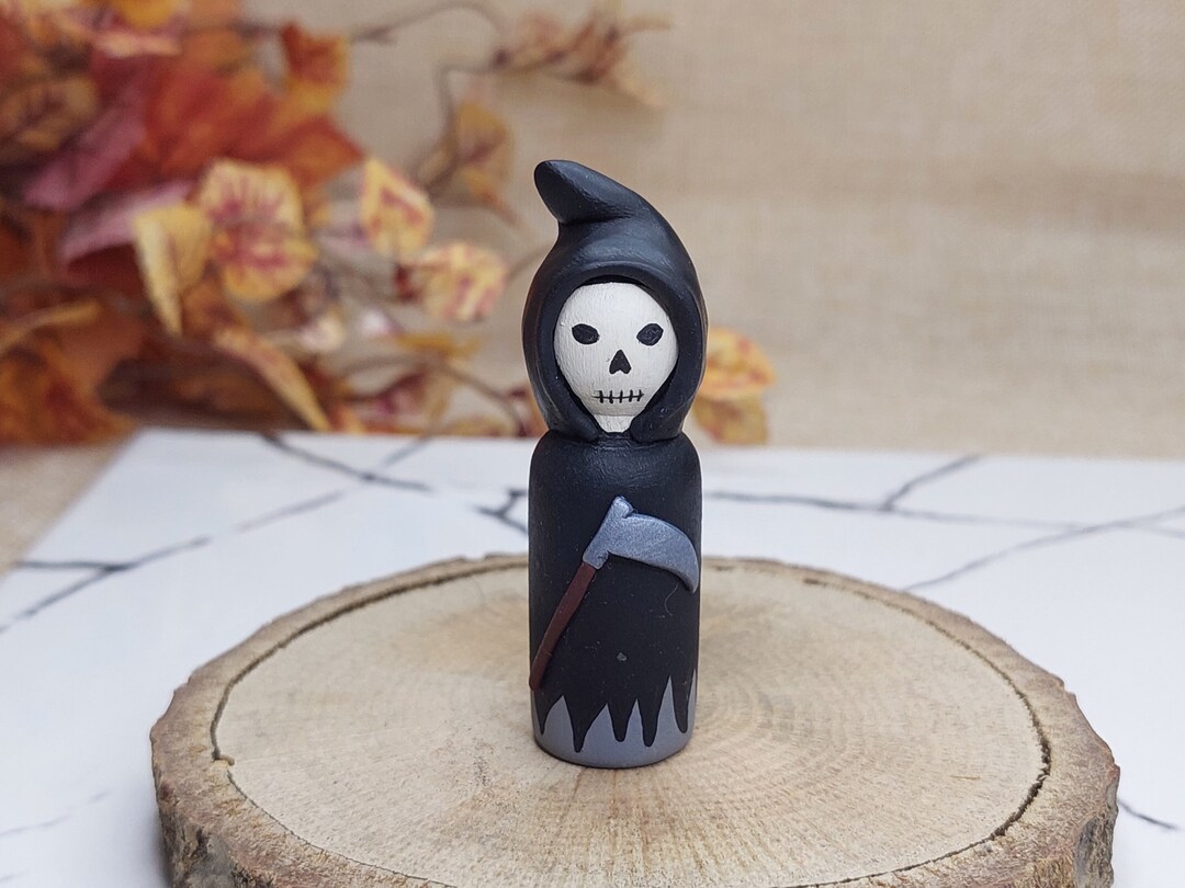 Grim Reaper Wooden Peg Doll, Halloween Tier Tray Decor Figurine, Gift ...