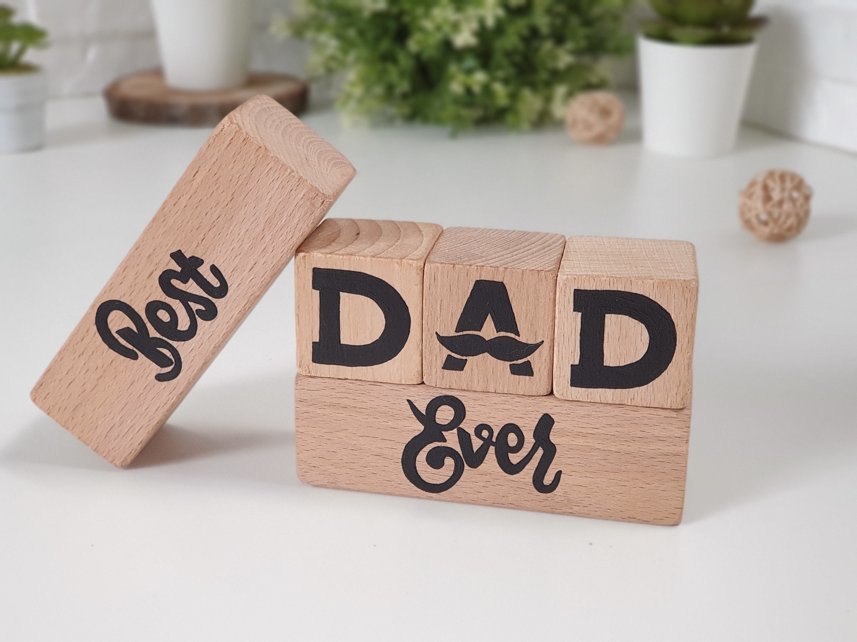 Father's Day Wood Block Sign Decor, Best Dad Ever Written Happy Fathers ...