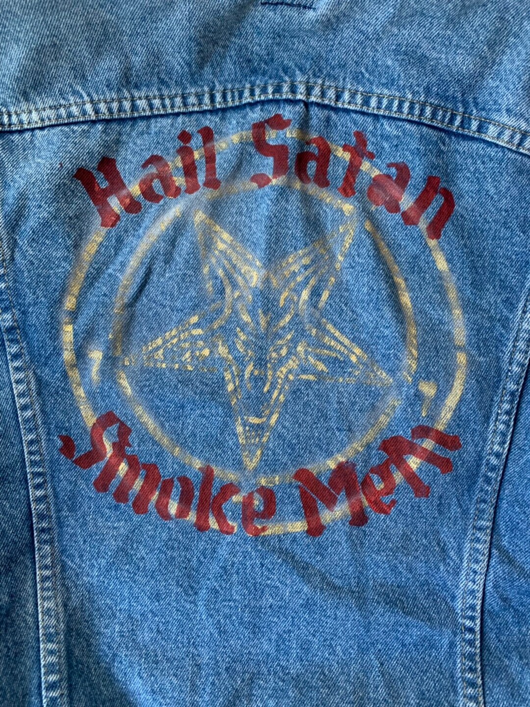 Hail Satan, Smoke Meth- Hand Painted Stenciled Vintage Lee Denim Jacket ...