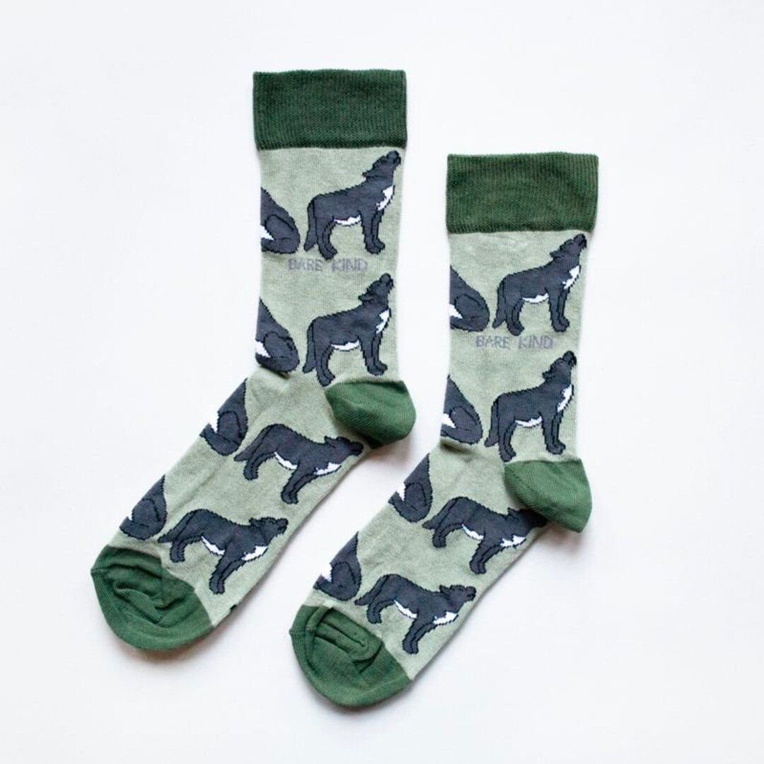 Green Wolf Socks, Bamboo Wolf Socks, Adult Bamboo Socks, Unique Animal ...