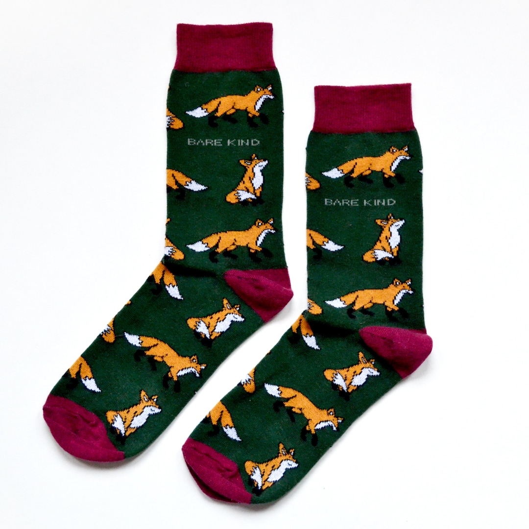 Dark Green Fox Socks Bamboo Fox Socks Adult Bamboo Socks - Etsy