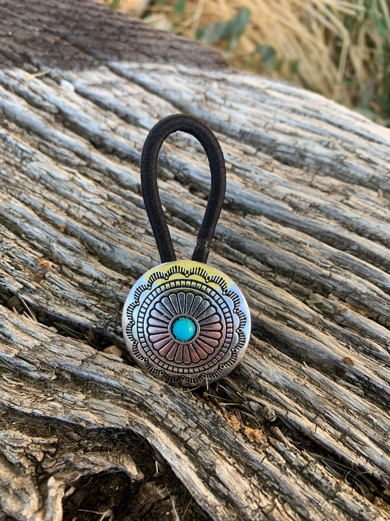 Circle Scalloped Hair Concho Ponytail Holder With Turquoise - Etsy