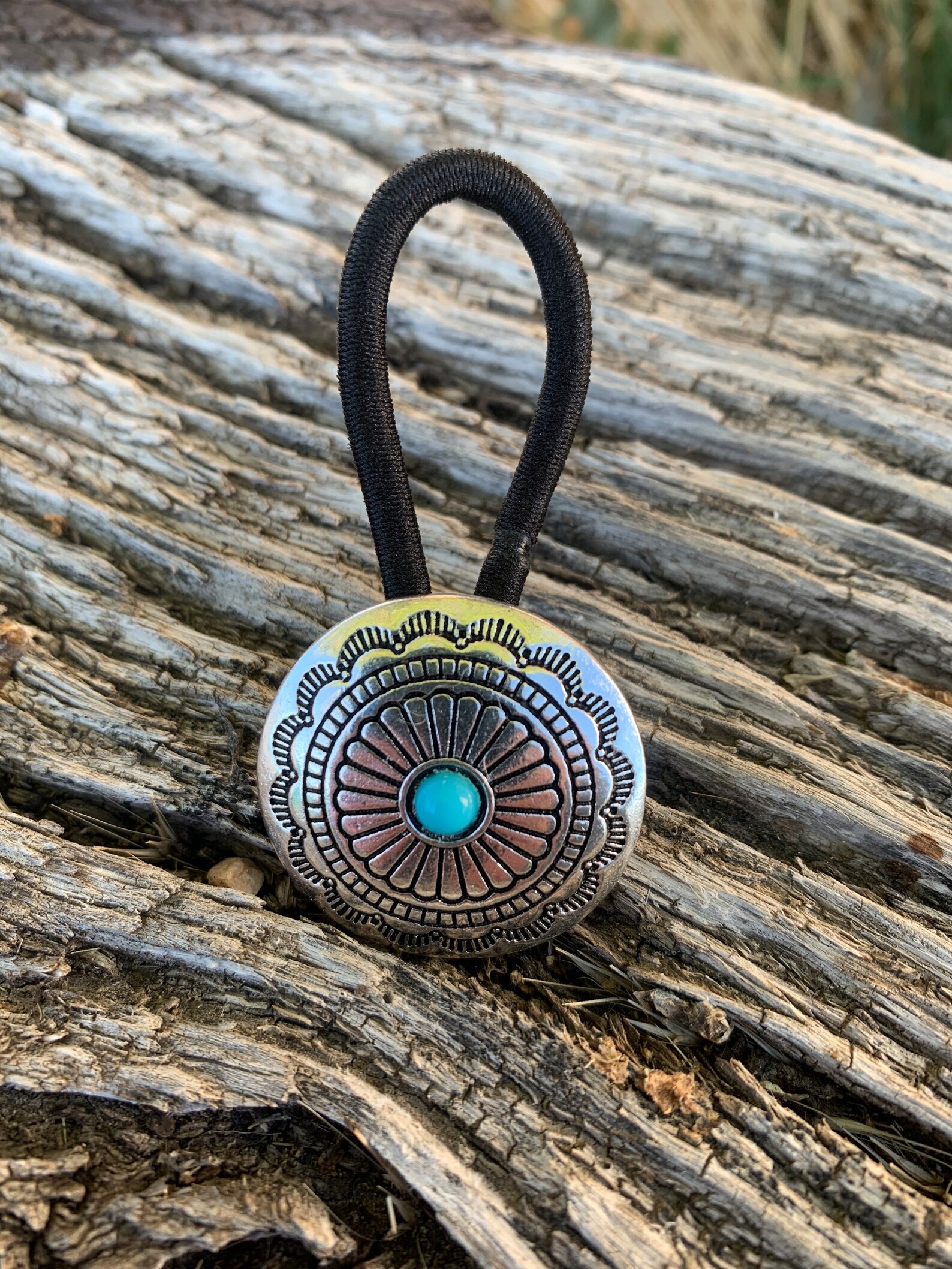 Circle Scalloped Hair Concho Ponytail Holder With Turquoise - Etsy