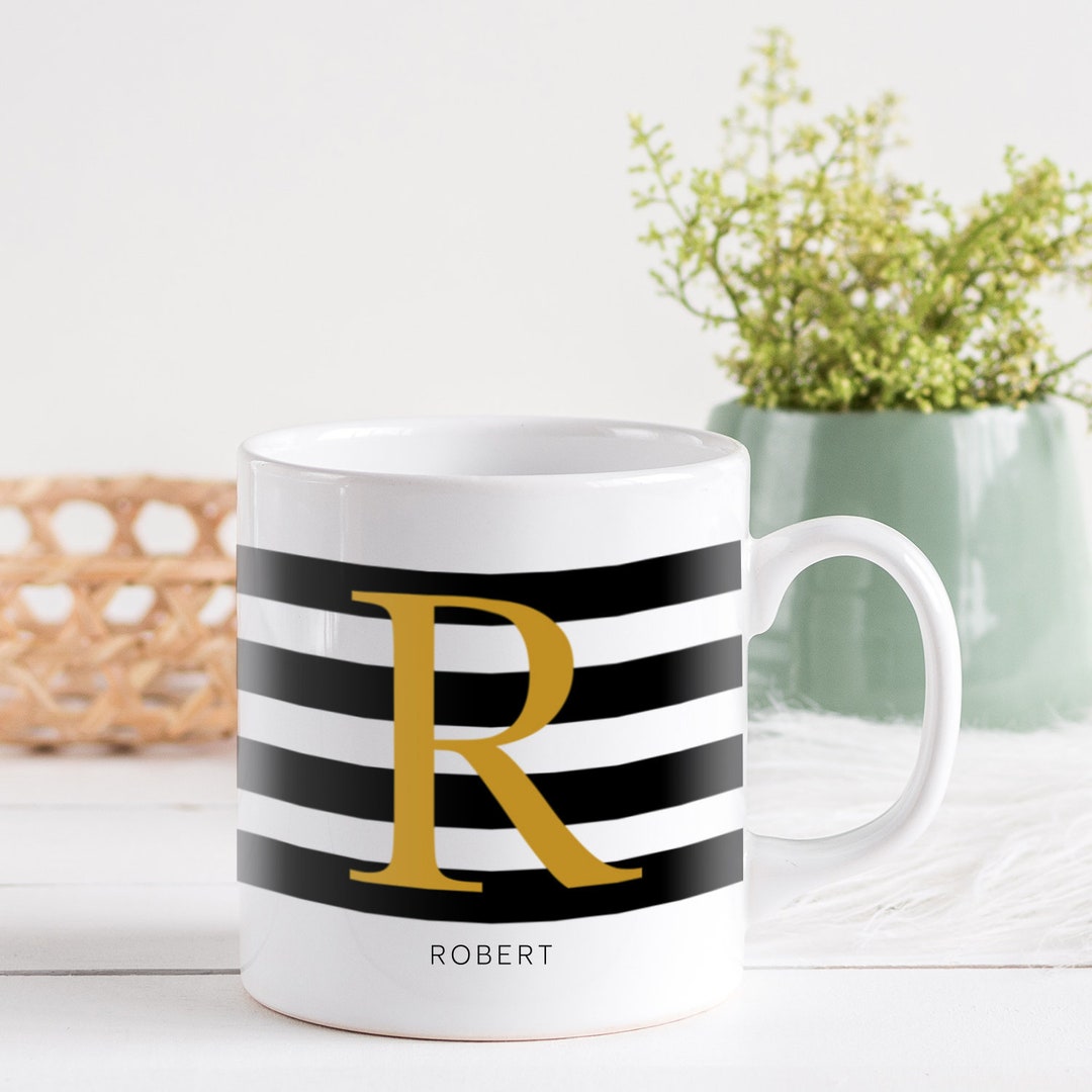 Name Stripe Mug With Initial / Christmas Gift for Him or Her / Striped ...