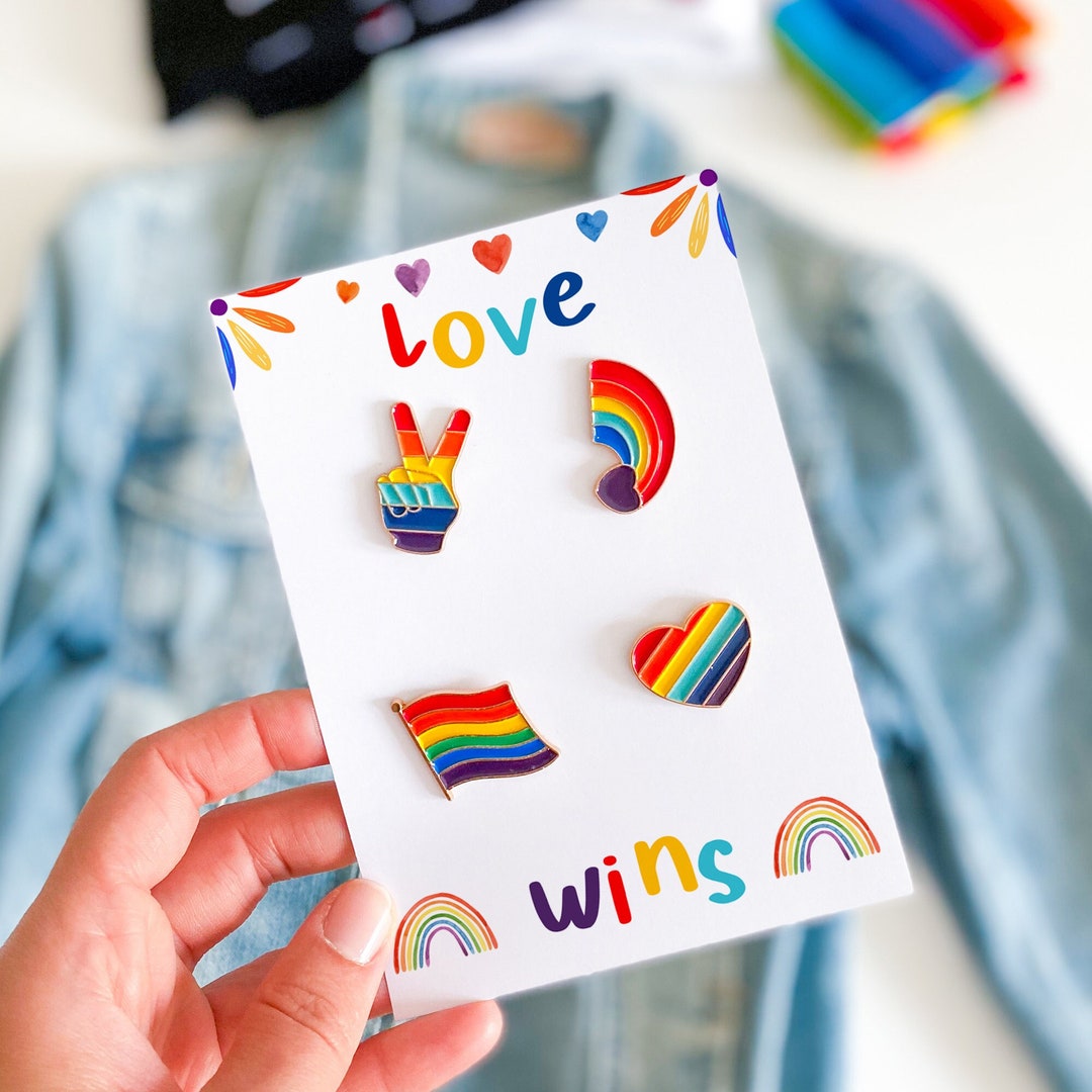 LGBT Pride Pin SET of 4 / Rainbow Flag Badge / Lesbian Gay - Etsy