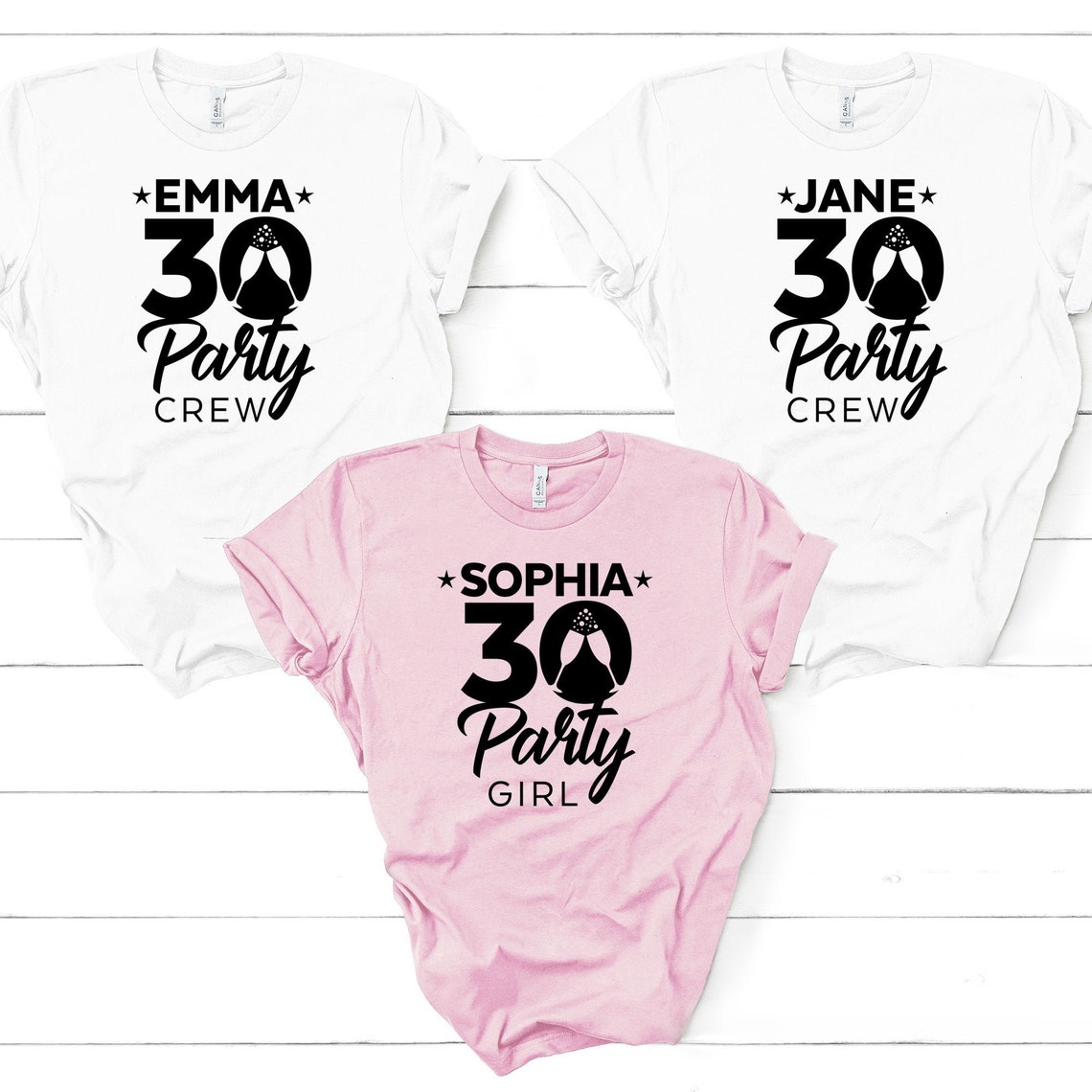 Personalised 30th Birthday Girl and Party Crew T-shirt With Names ...