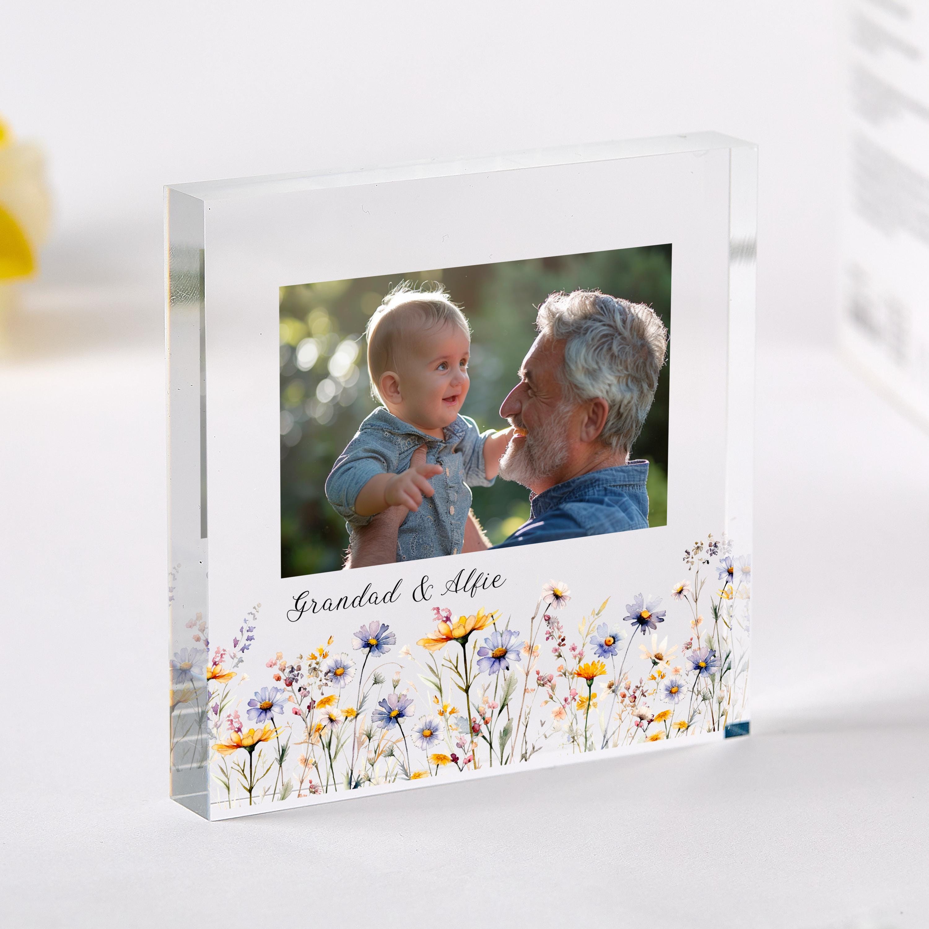Gift for Nanny Personalised Acrylic Photo Plaque Floral Frame Birthday ...