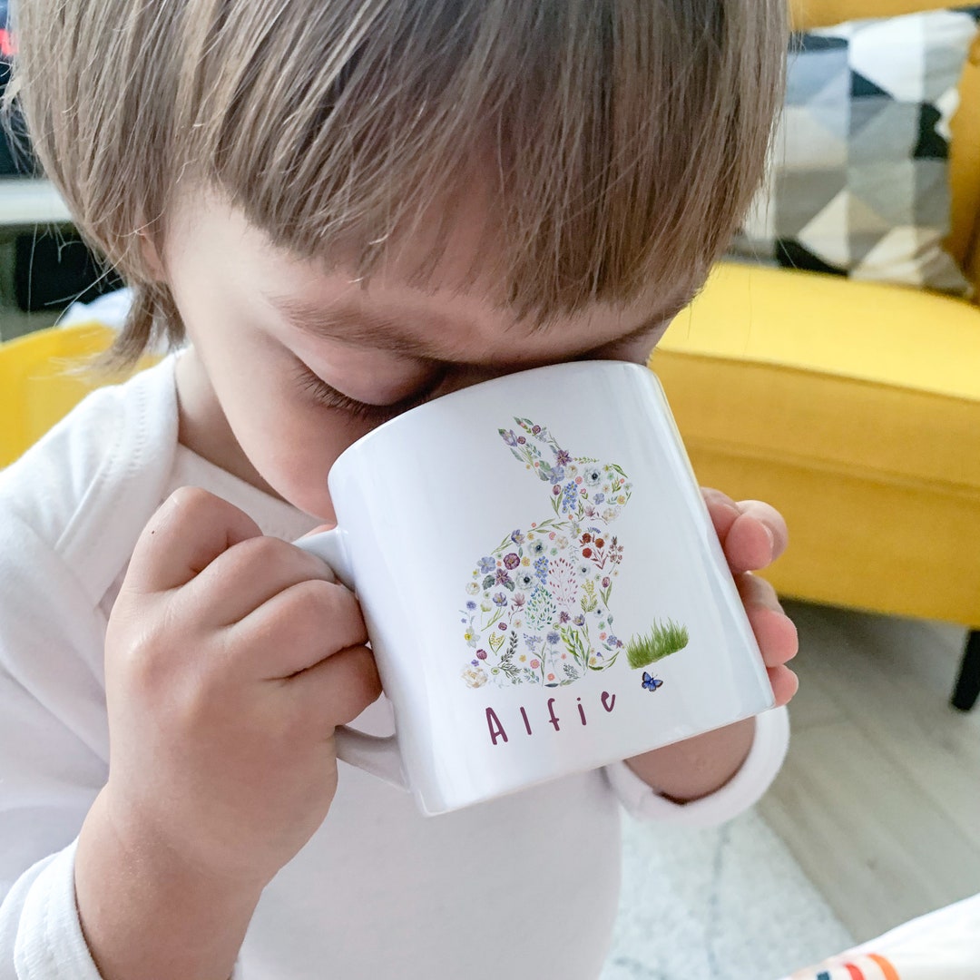 Personalised Kids Bunny Mug With Name / Cute Floral First Easter Bunny ...