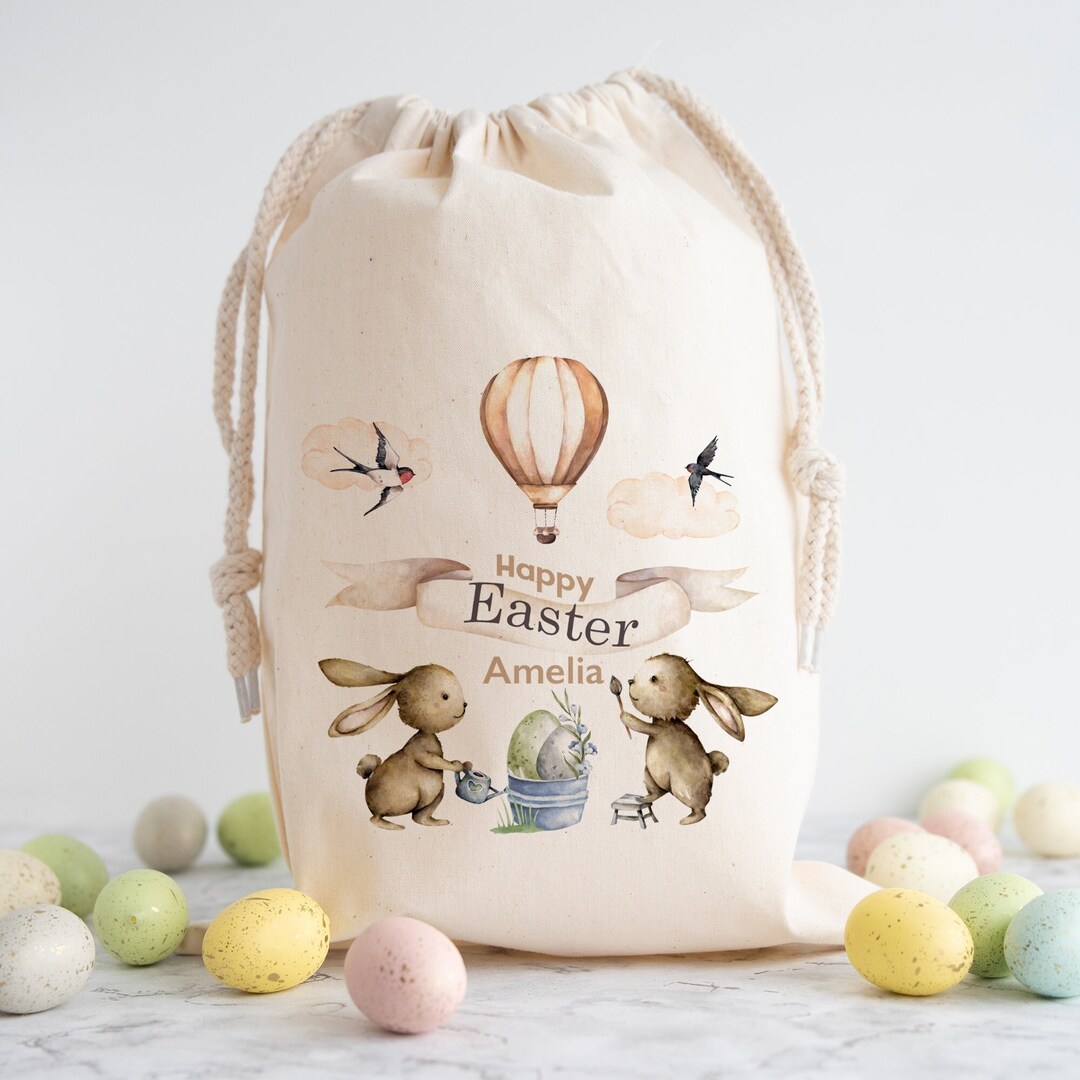 Personalised Easter Sack With Name Easter Bunny Rabbit Gift Egg Hunt ...