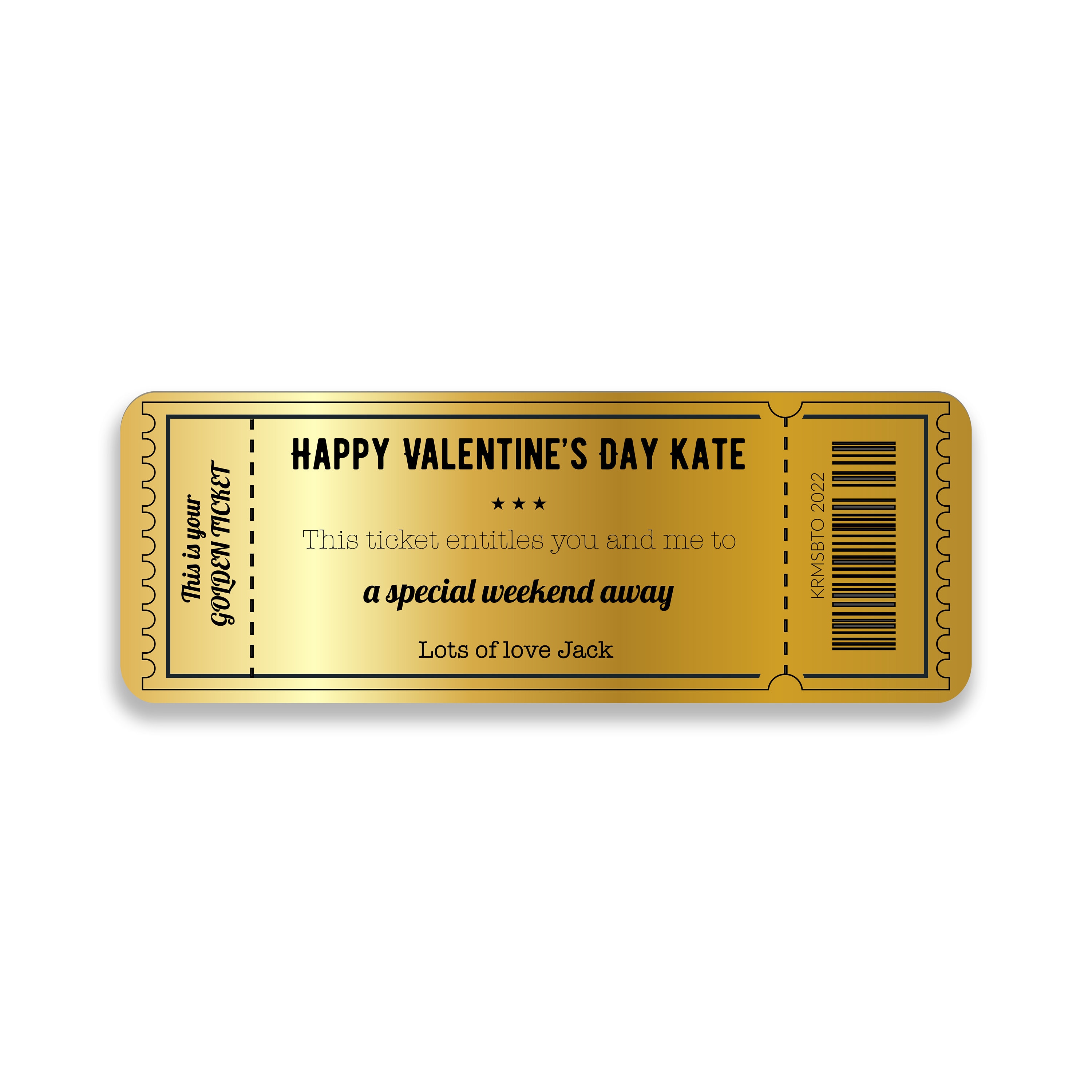 Personalised Golden Ticket / Gold Metal Card / Valentine's | Etsy UK