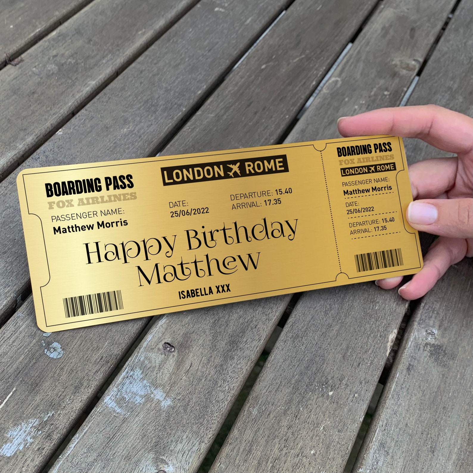 Personalised Gold Metal Boarding Pass / Gift for Her Him / Flight ...