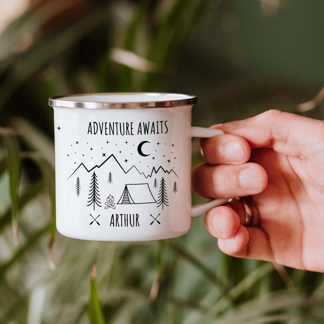 Campervan Enamel Camping Mug / Personalised Nature Camp Mug With Tent ...