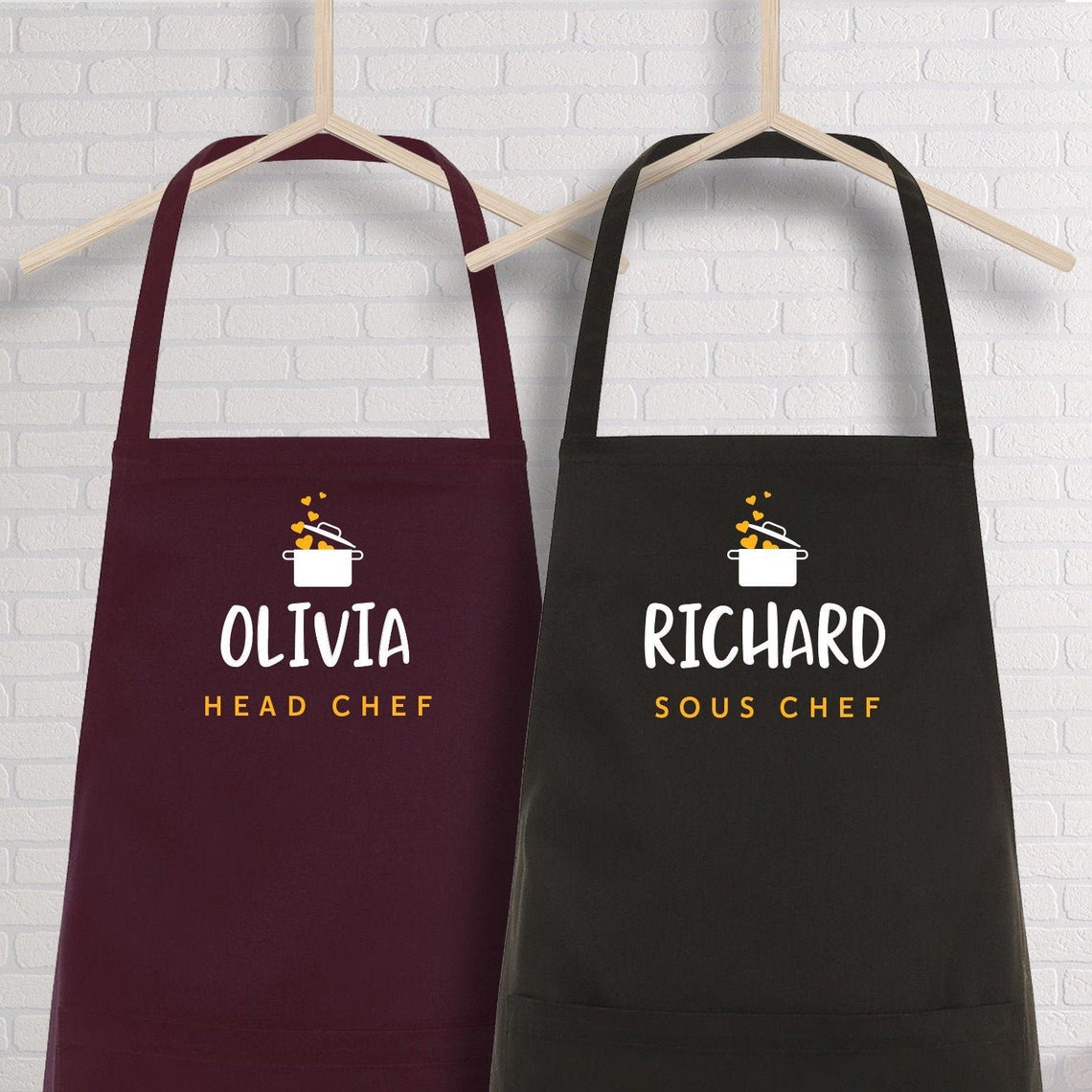 Head Chef and Sous Chef Aprons With Name / SET OF 2 / Cute Valentine's ...