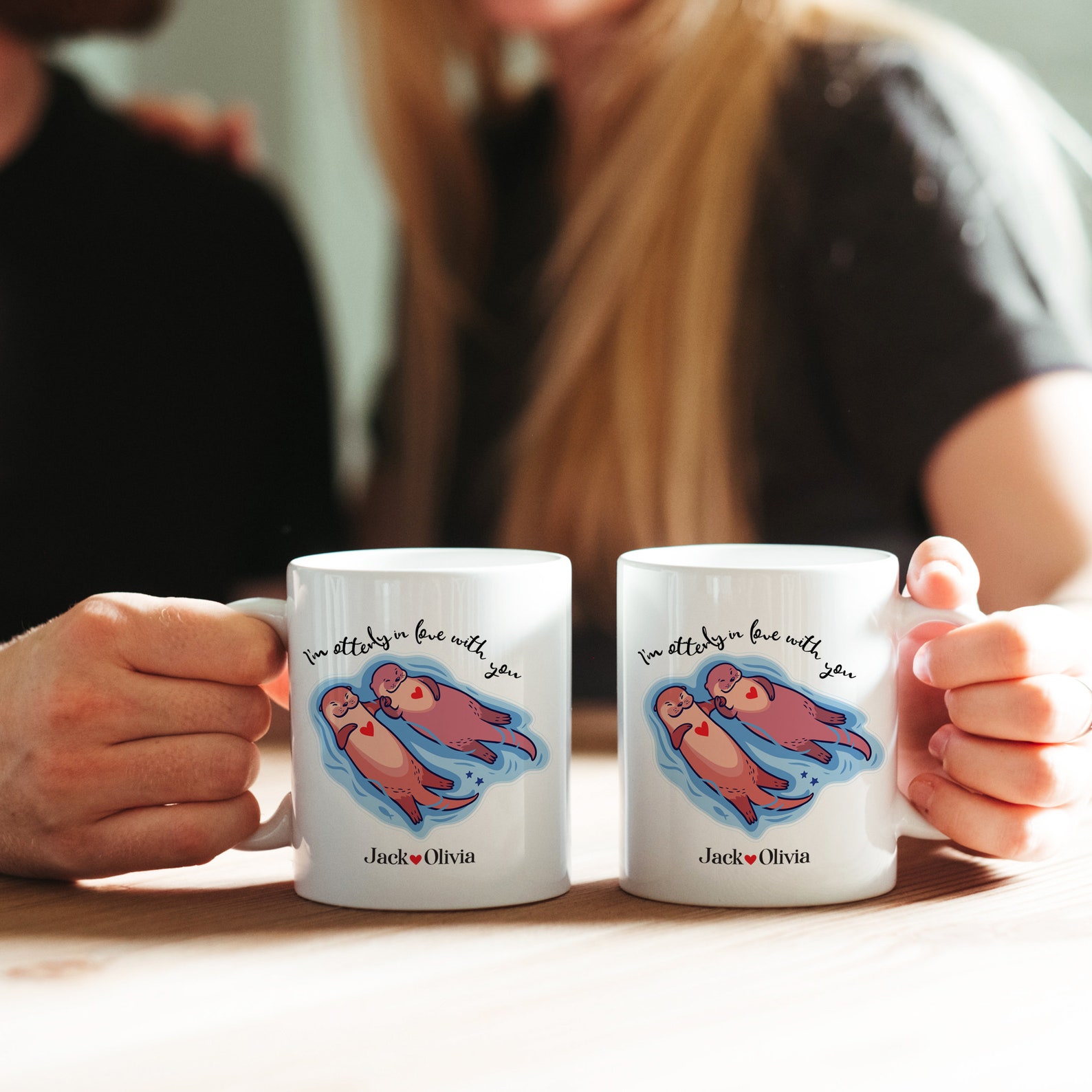 Personalised Couple Mug With Otters / Valentine's Day Gift for Her Him ...