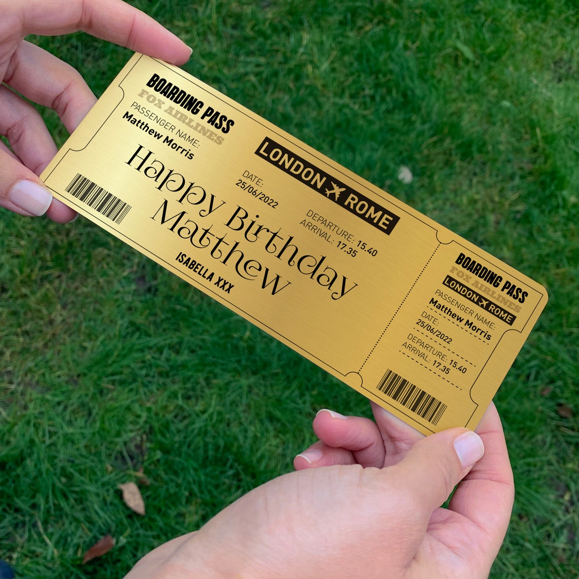 Personalised Gold Metal Boarding Pass / Gift for Her Him / Flight ...
