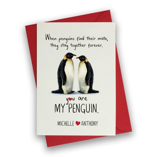 Penguin Valentine's Day Card Valentines Card Cute - Etsy UK