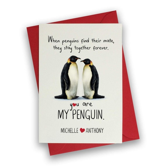 Penguin Valentines Card / Personalised Romantic - Etsy