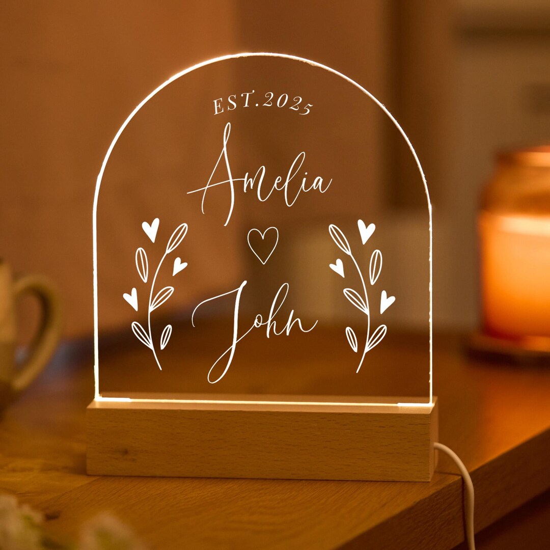 Personalised Couples LED Light Anniversary Gift for Husband Wife Fiancé ...