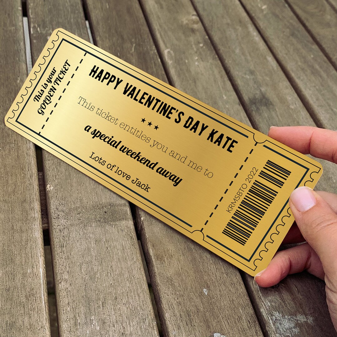 Personalised Golden Ticket / Gold Metal Card / Valentine's Day Mother's ...