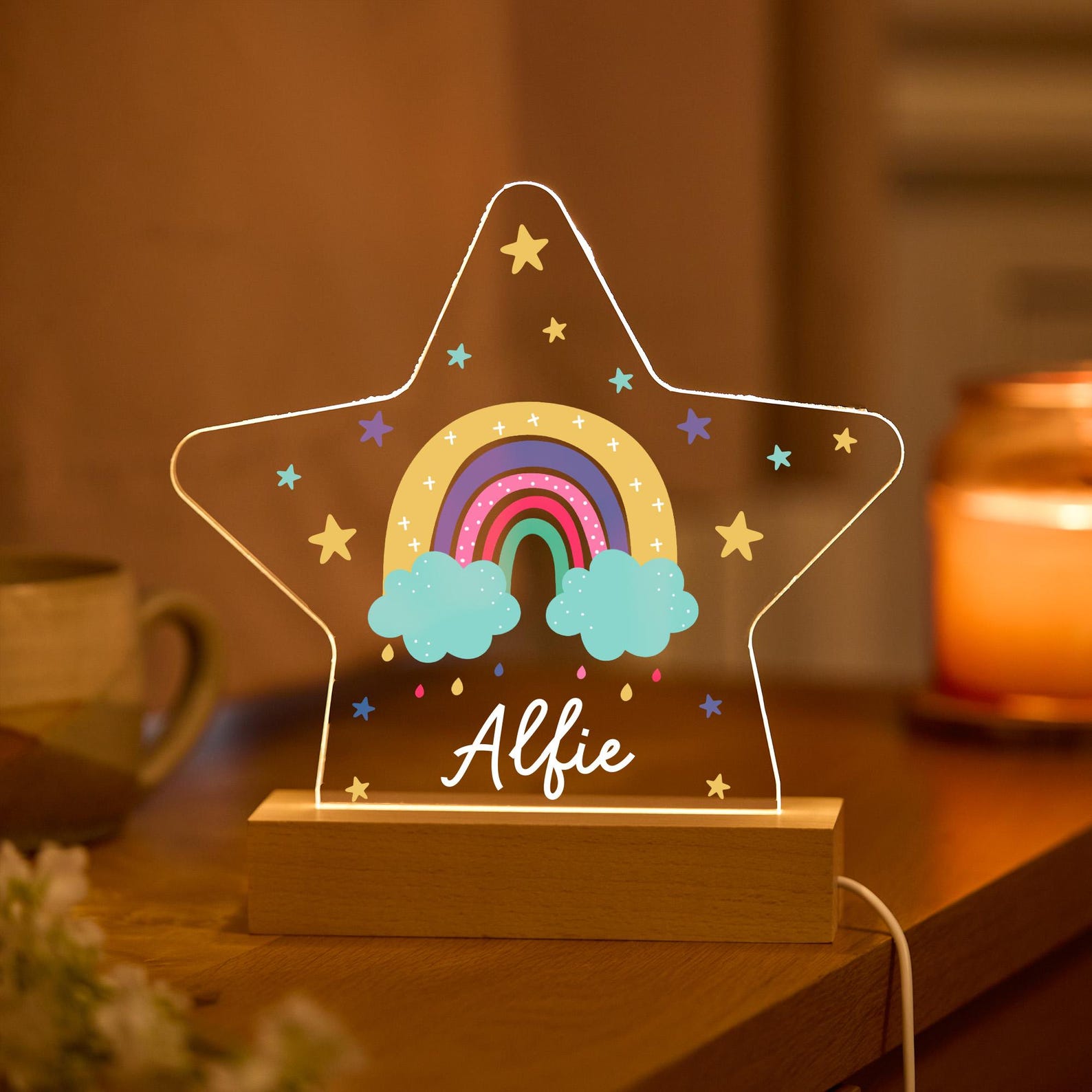 Personalised Star Night Light Custom Name LED Lamp Rainbow Cloud Gift ...