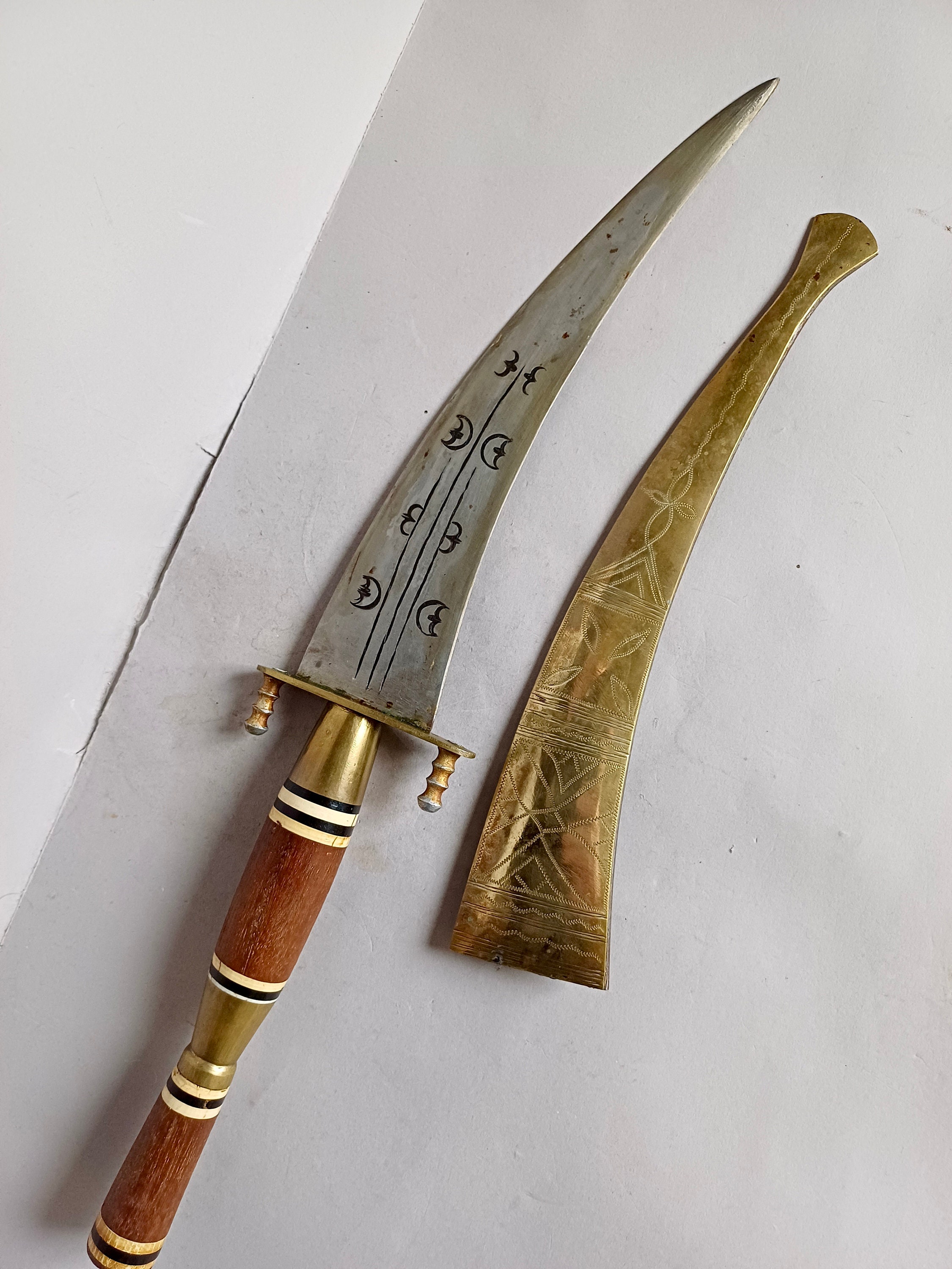 A Lovely MOROCCAN DAGGER, Inlaid, Wood and Metal Handle and Scabbard ...