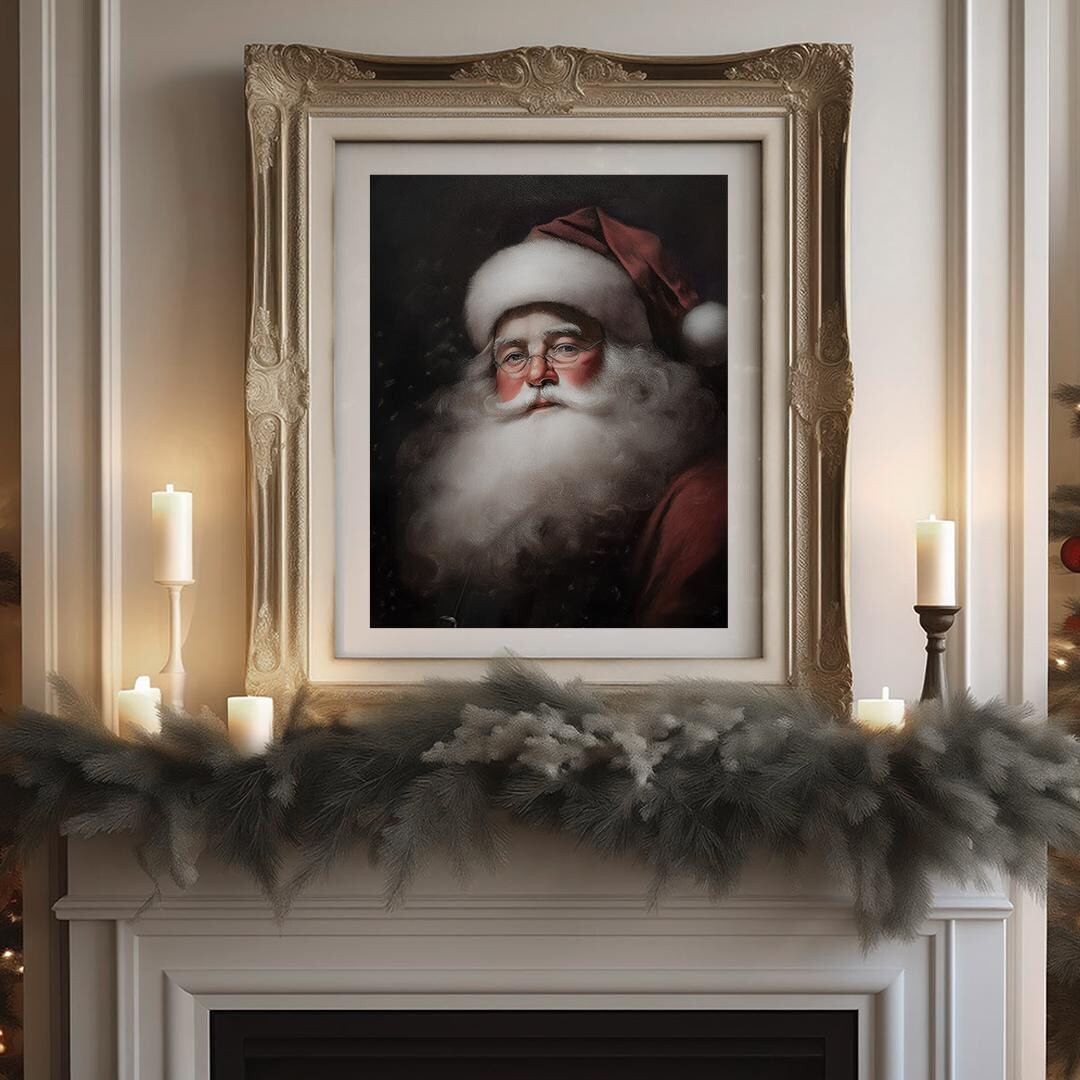 Vintage Christmas Wall Art Print/ Vintage Santa Portrait Digital Art ...