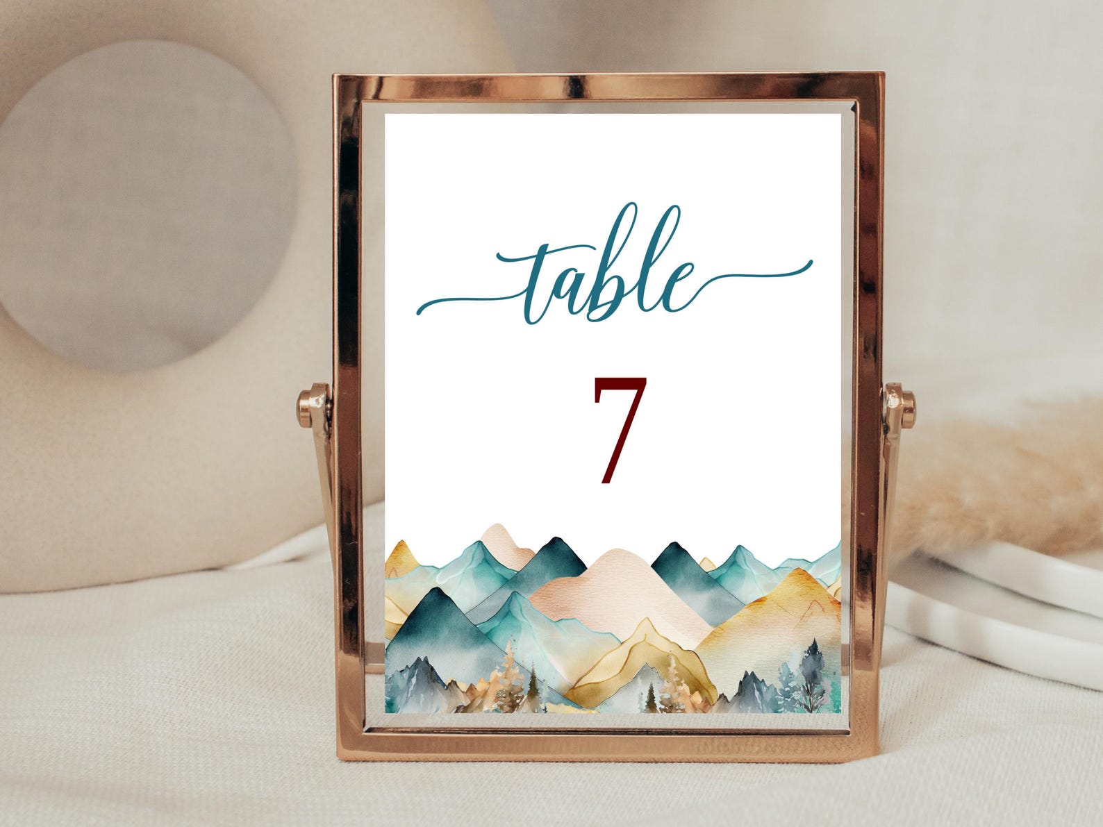 Mountain Table Numbers for Wedding, Watercolor Mountain Themed Table ...