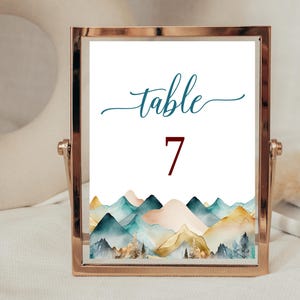Mountain Table Numbers for Wedding, Watercolor Mountain Themed Table ...