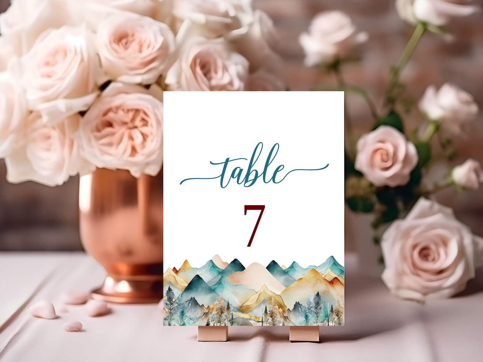 Mountain Table Numbers for Wedding, Watercolor Mountain Themed Table ...