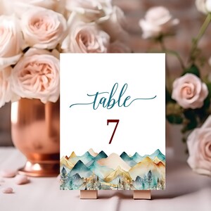 Mountain Table Numbers for Wedding, Watercolor Mountain Themed Table ...