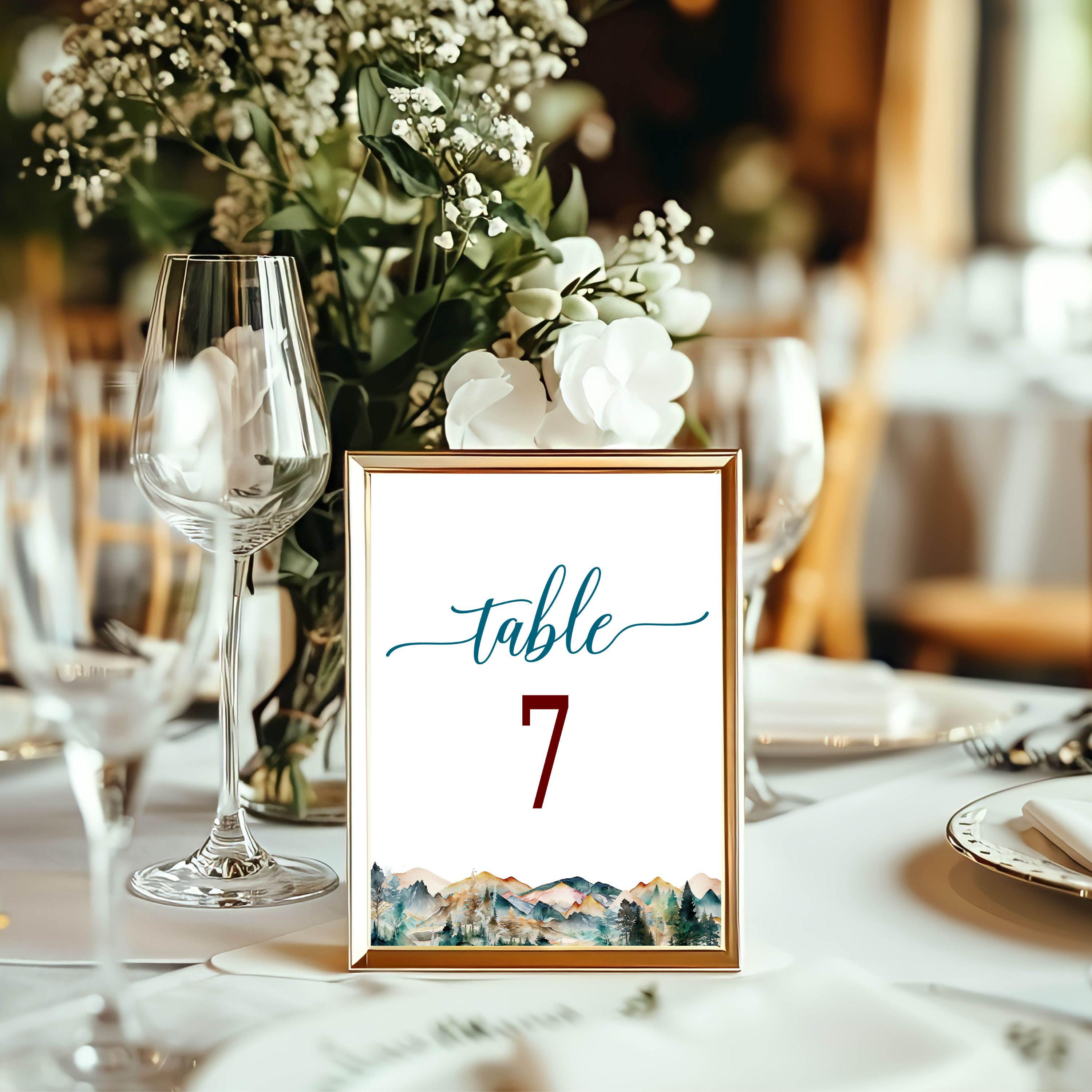 Mountain Table Numbers for Wedding, Watercolor Mountain Themed Table ...