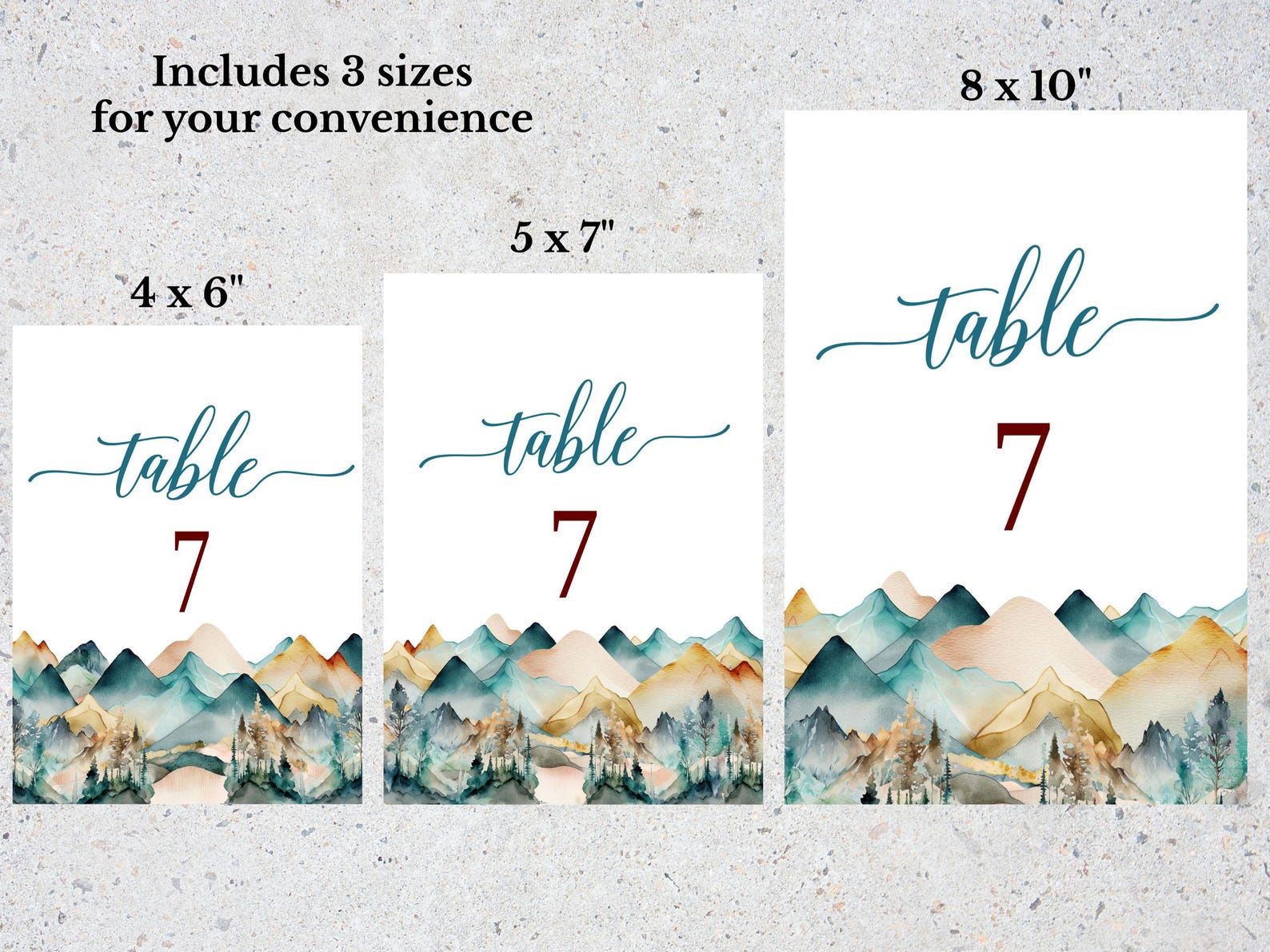 Mountain Table Numbers for Wedding, Watercolor Mountain Themed Table ...