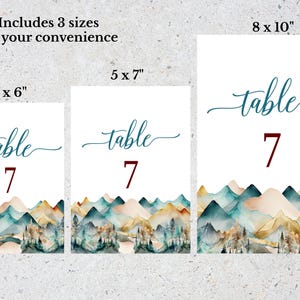 Mountain Table Numbers for Wedding, Watercolor Mountain Themed Table ...