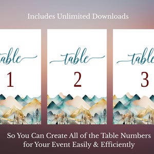 Mountain Table Numbers for Wedding, Watercolor Mountain Themed Table ...