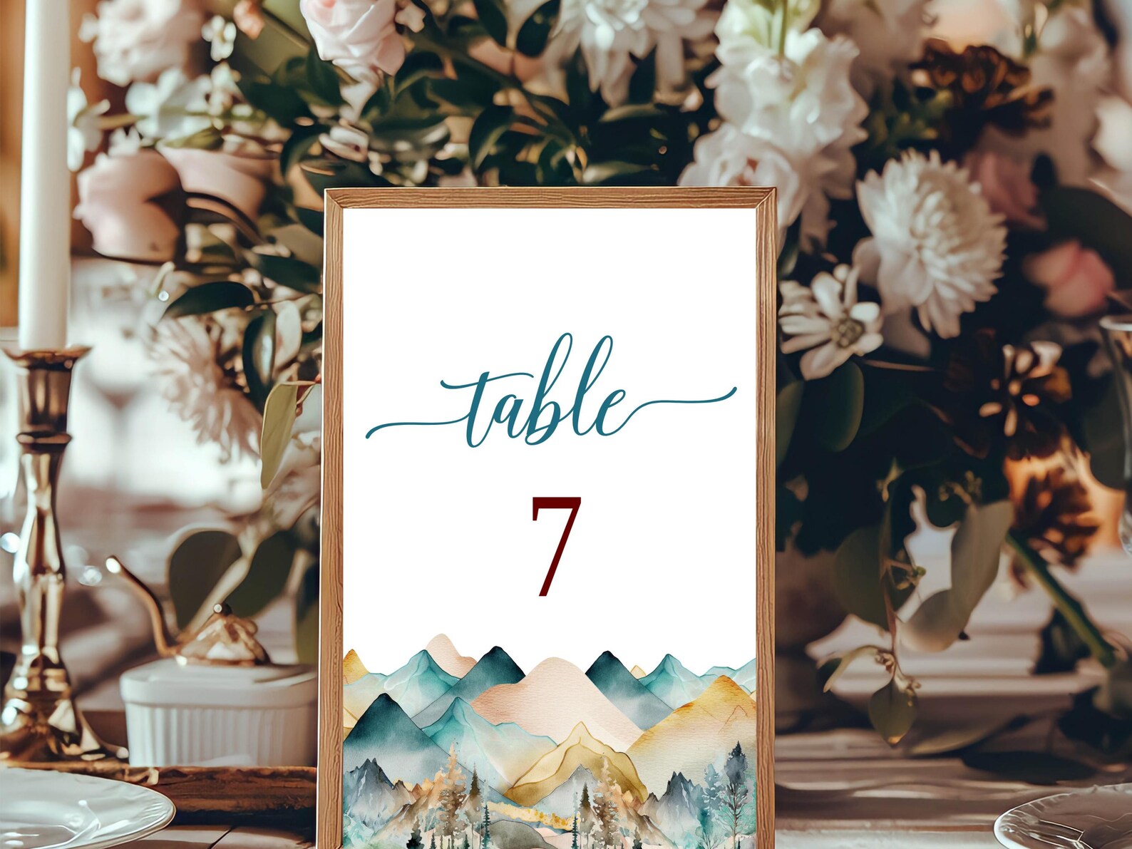 Mountain Table Numbers for Wedding, Watercolor Mountain Themed Table ...