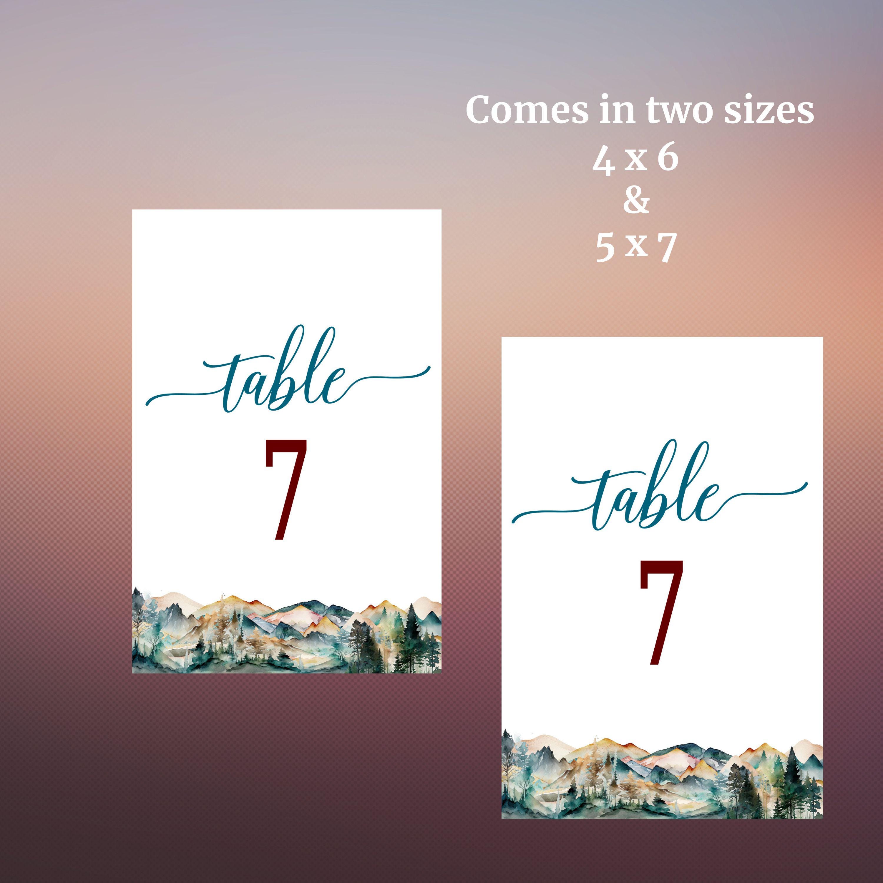 Mountain Table Numbers for Wedding, Watercolor Mountain Themed Table ...