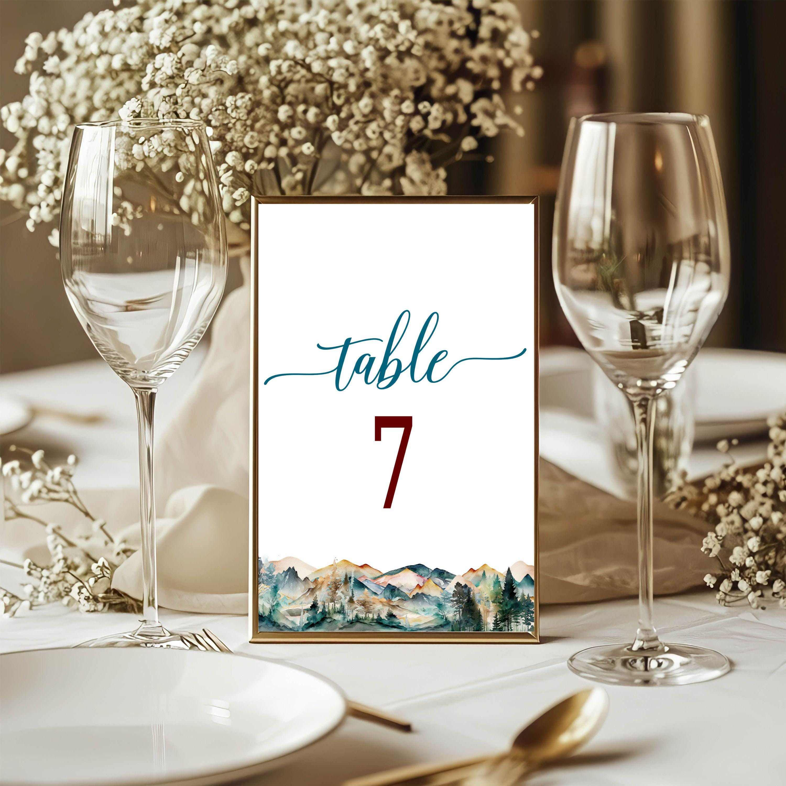 Mountain Table Numbers for Wedding, Watercolor Mountain Themed Table ...