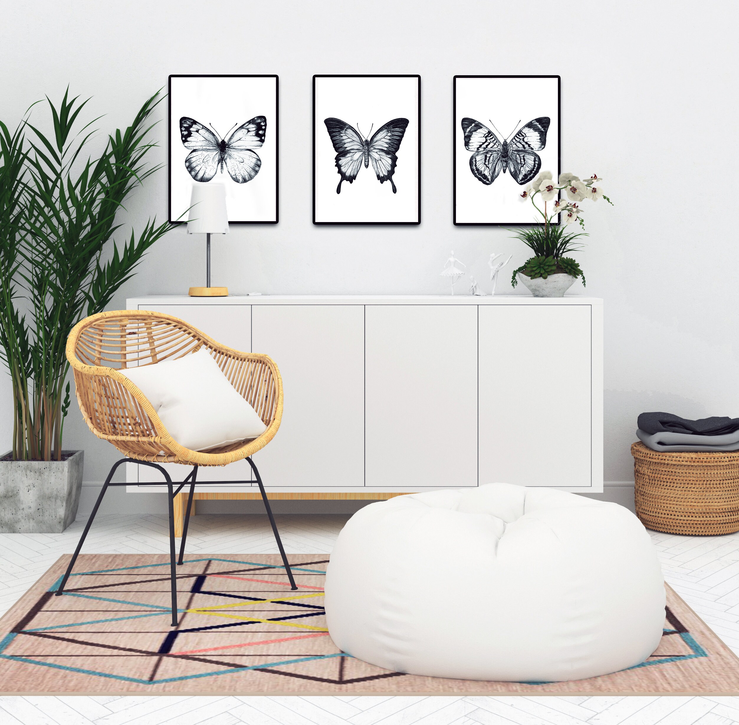 Butterfly Art Print, Set of 3 Prints, Wall Art Butterfly Print Ink ...