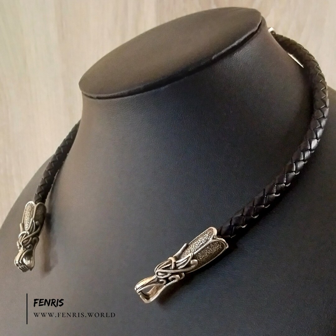 Dragon Torc Silver Viking Valknut Necklace Norse Black Leather - Etsy