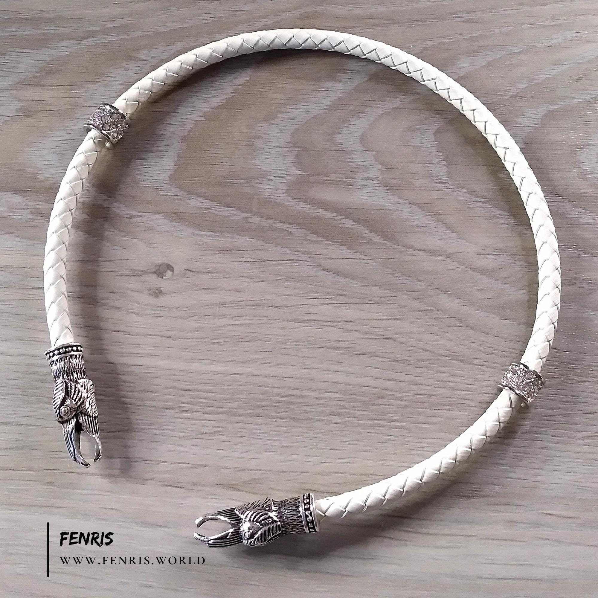 Wedding Torc Necklace Silver Raven White Leather Winter Viking Celtic ...