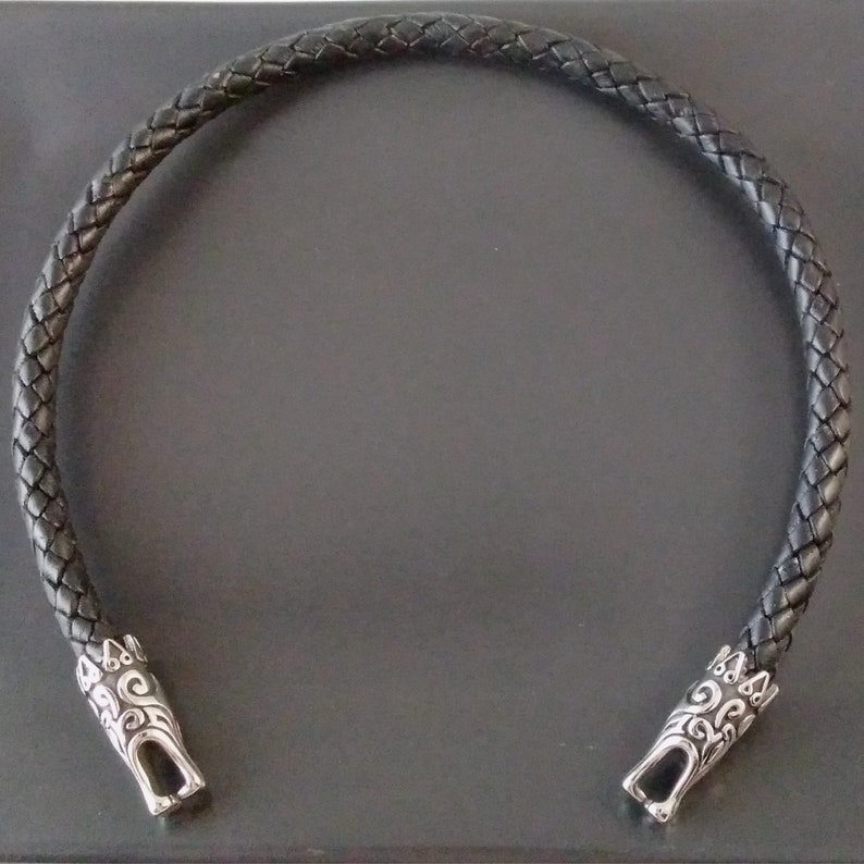 Dragon Torc Necklace Silver Black Leather Celtic Norse Viking | Etsy