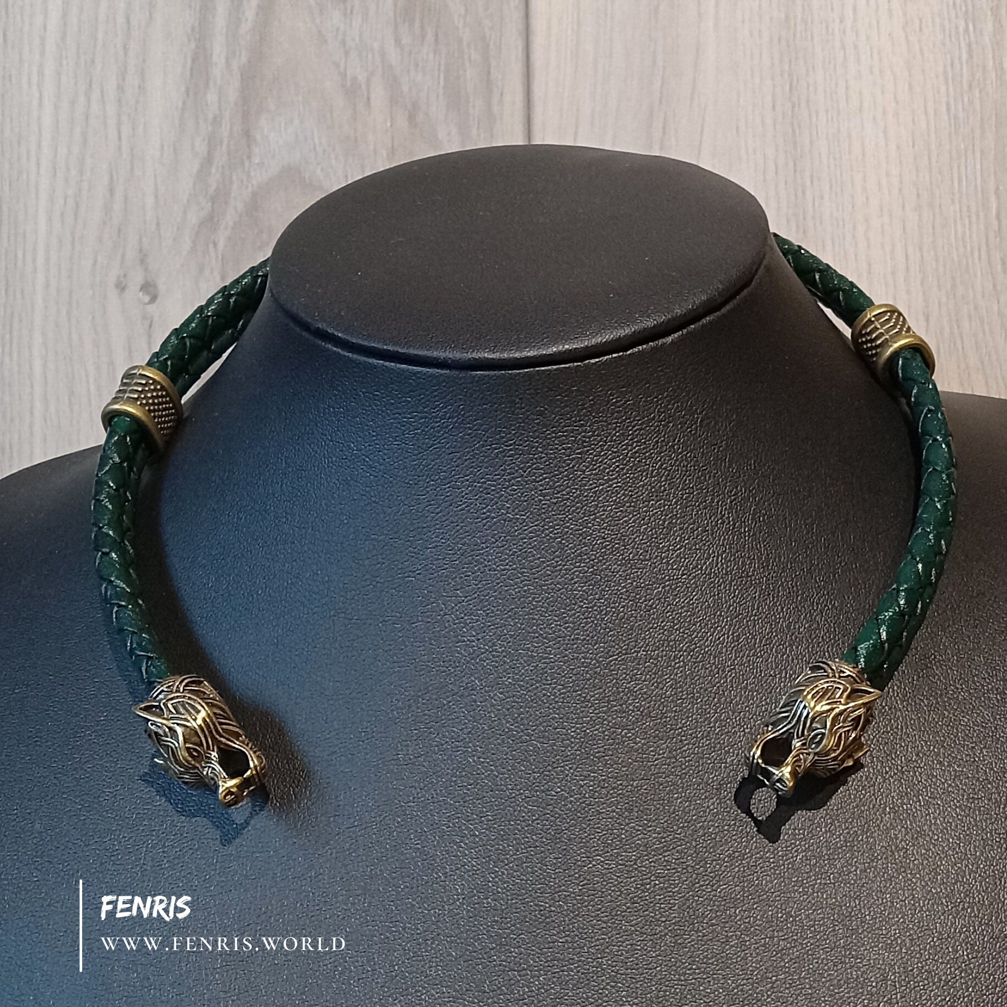 Wolf Torc Bronze Teal Leather Double Band Necklace Celtic - Etsy