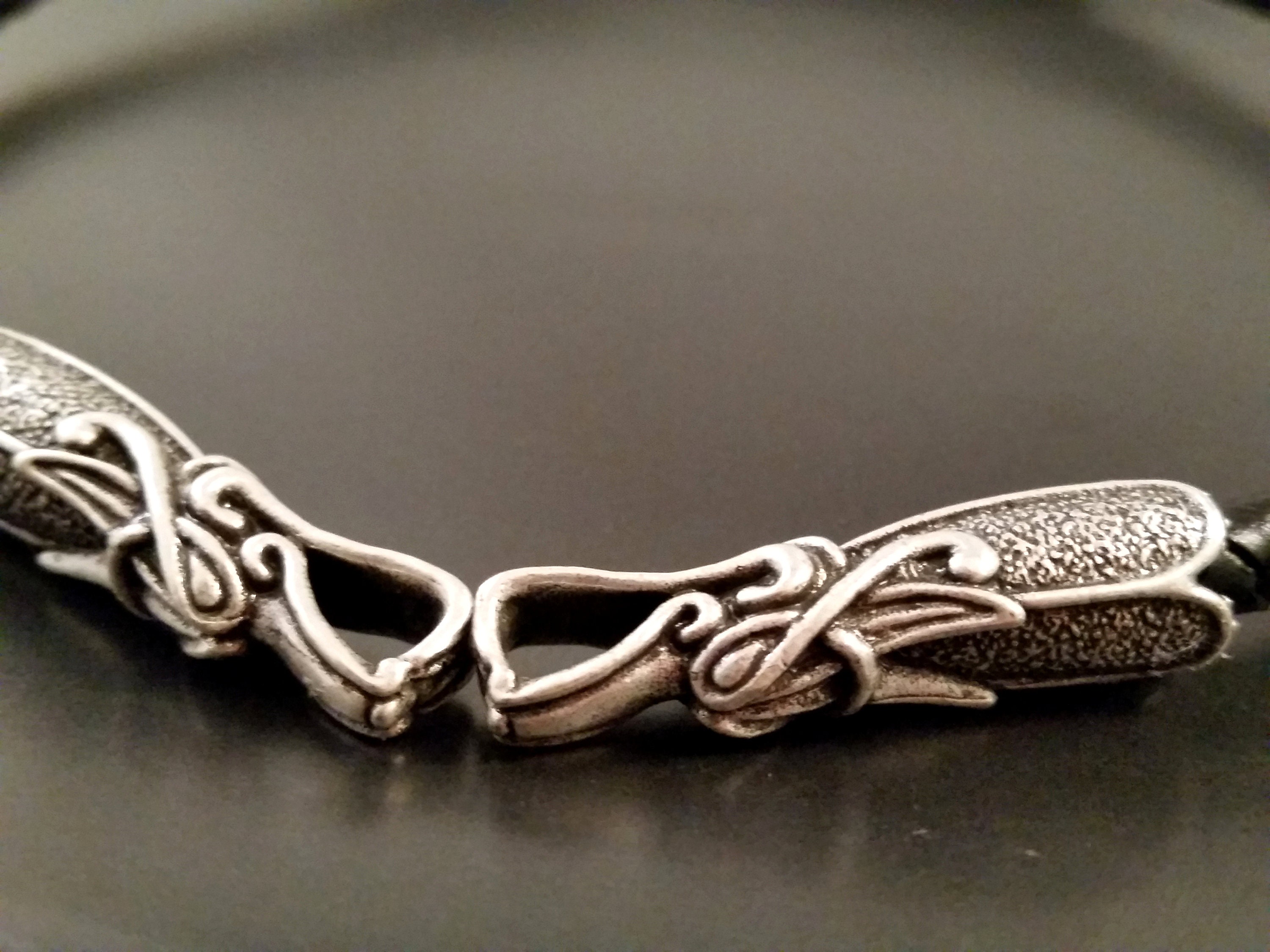 Celtic Dragon Torc Necklace Silver Black Leather Norse Viking Style ...