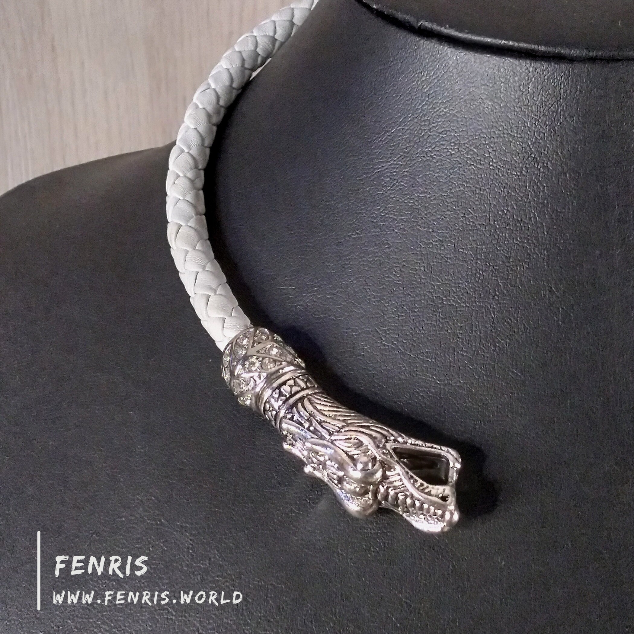Wedding Torc Necklace Silver Dragons White Leather Winter Viking Celtic ...
