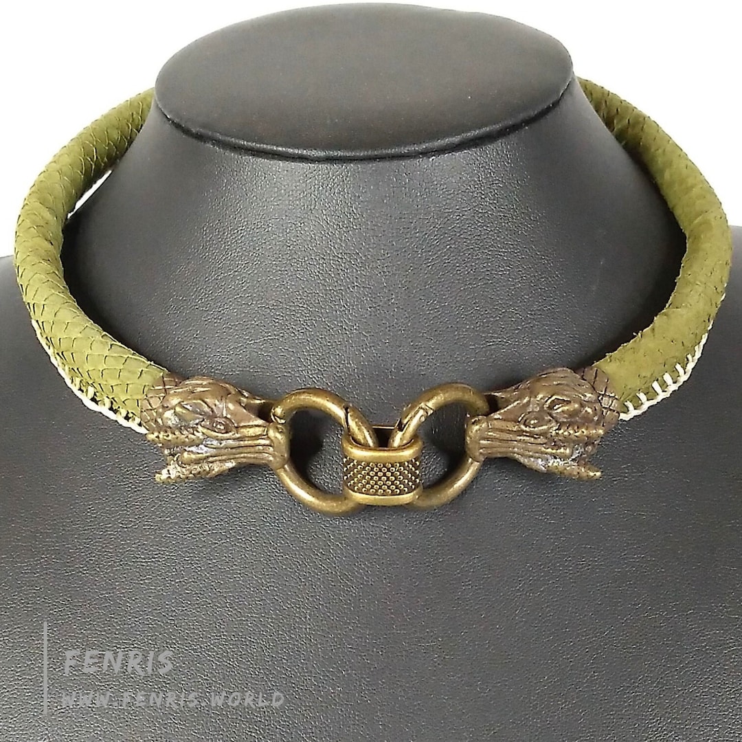 Dragon Choker Necklace Bronze Green Scale Leather - Etsy