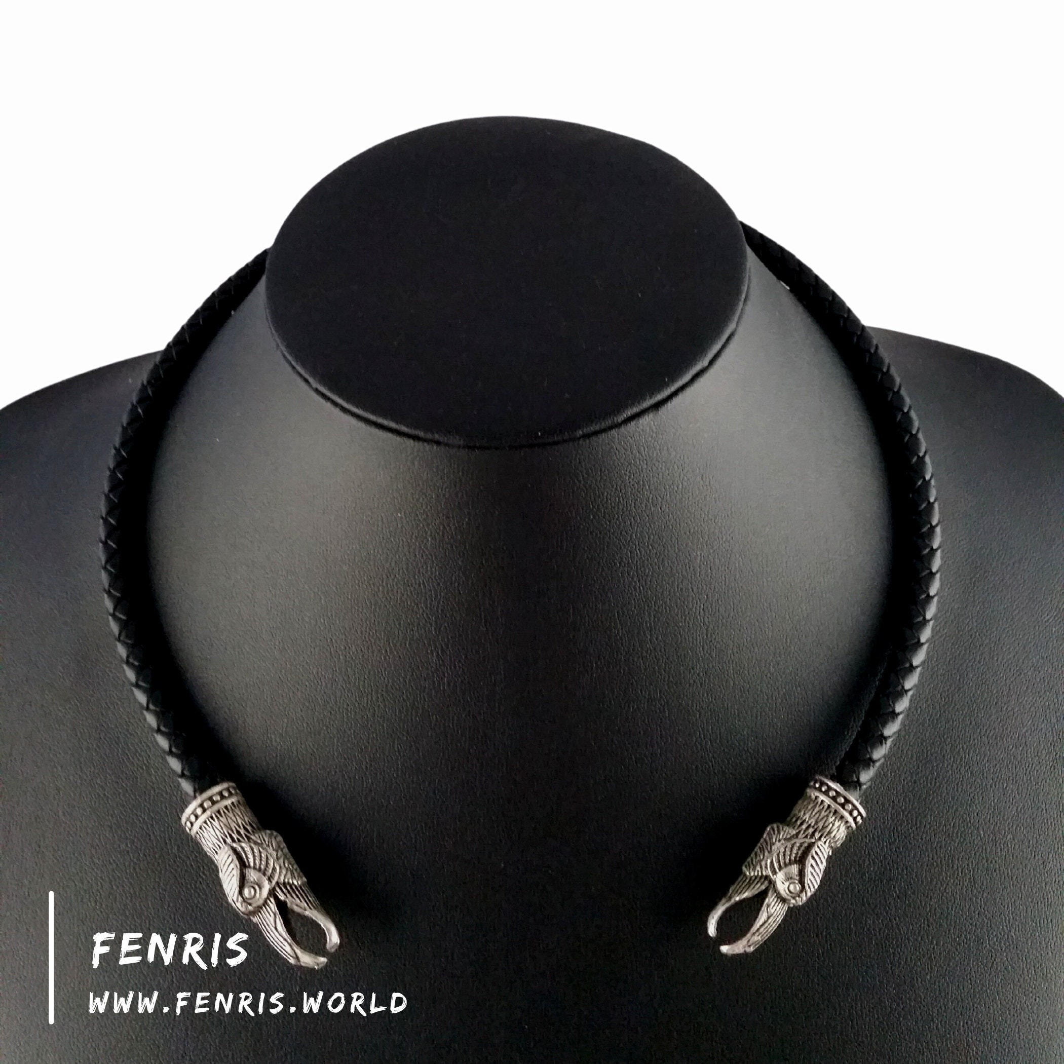 Raven Torc Necklace Silver Black Leather Norse Viking Style - Etsy