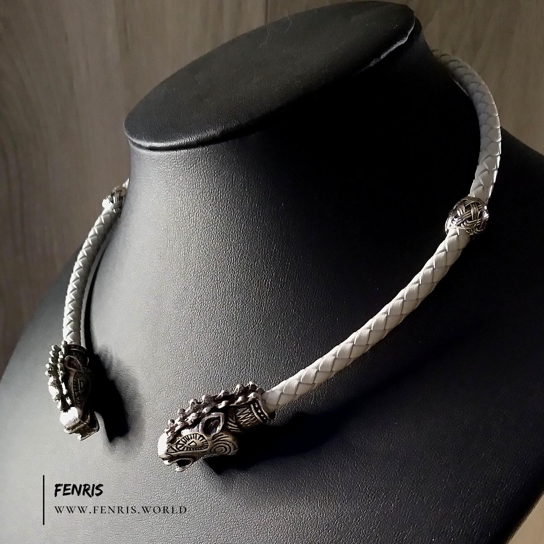 Wedding Torc Necklace Silver Stag White Leather Winter Viking Celtic ...