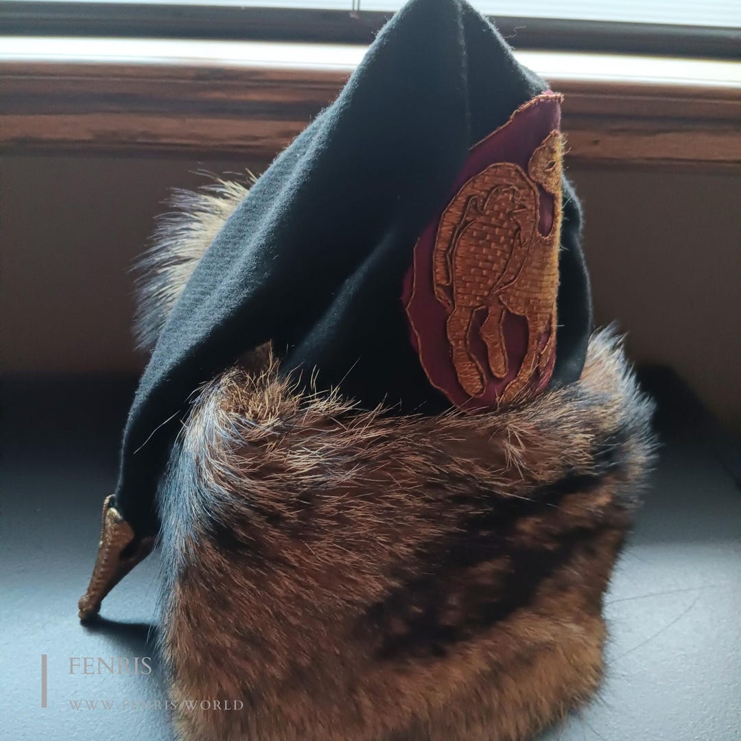 Viking Rus Hat Hand Sewn Hand Embroidery Black Wool, Red Silk, Coyote ...