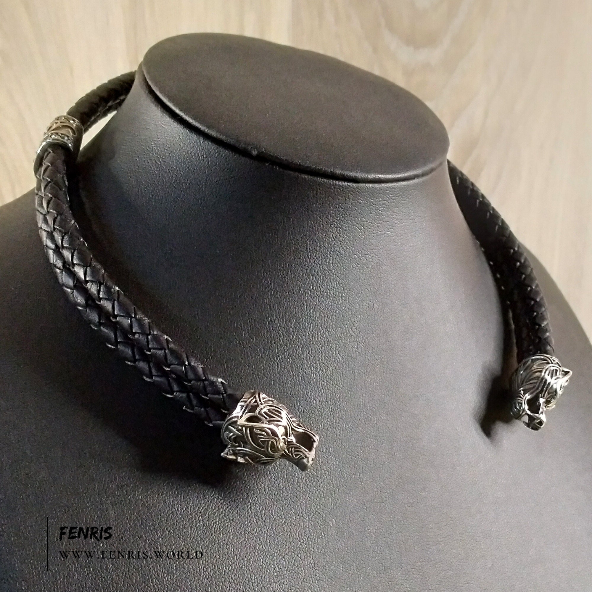 Wolf Torc Silver Black Leather Double Band Necklace Celtic - Etsy