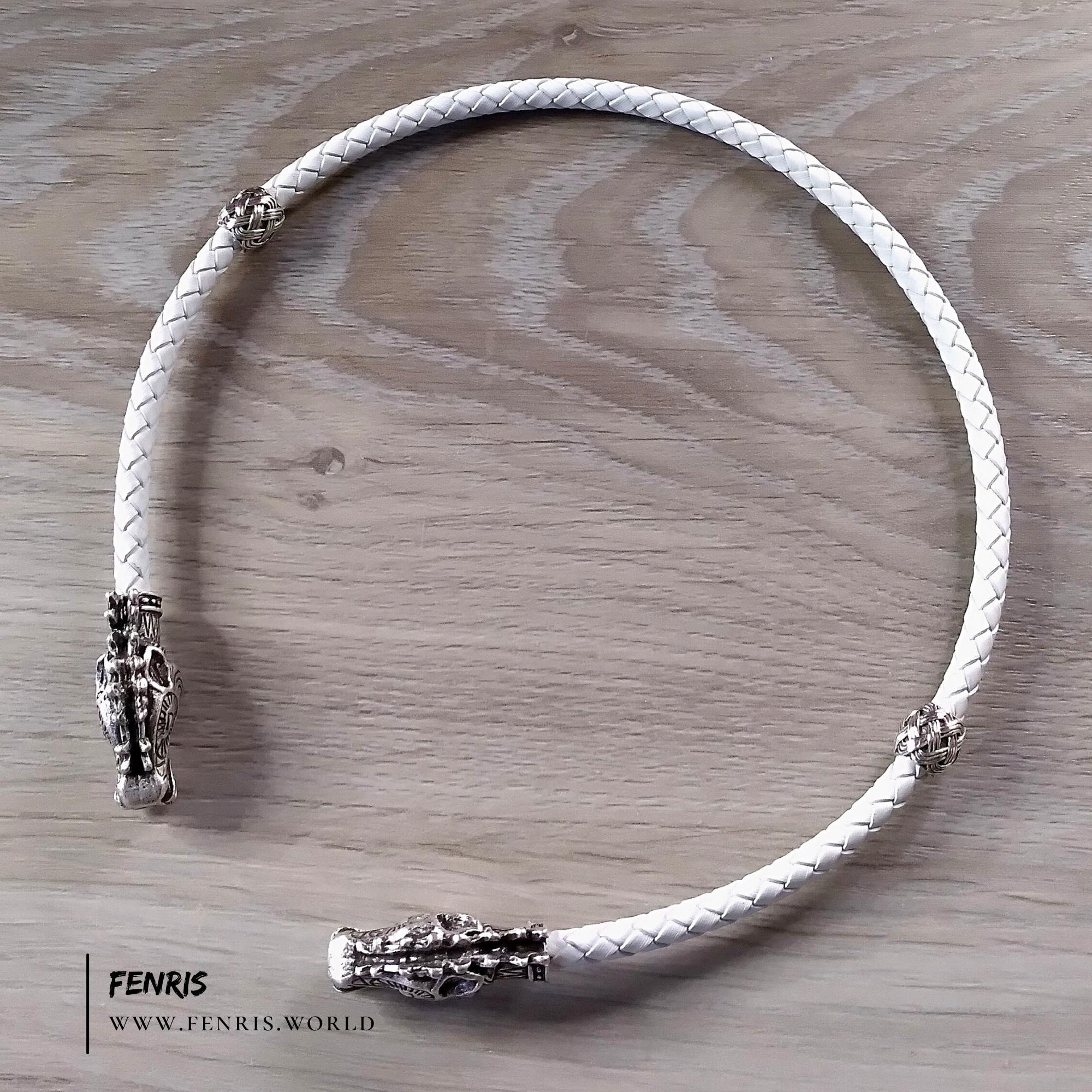 Wedding Torc Necklace Silver Stag White Leather Winter Viking Celtic ...